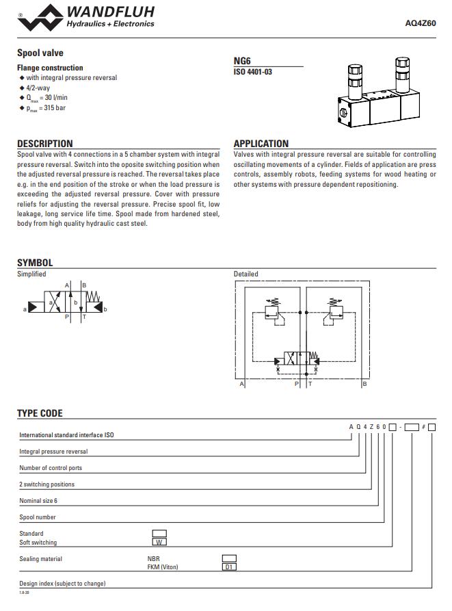 Integral pressure reversal operated spool valve AQ4Z60- Wandfluh - Cao ...