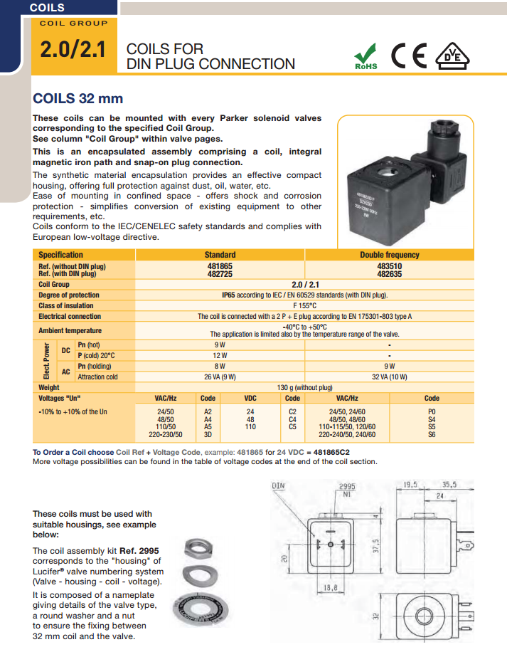 Coil điện Parker 481865, 482725, 483510,,482635 - Cao Đạt TAE Co.,LTD