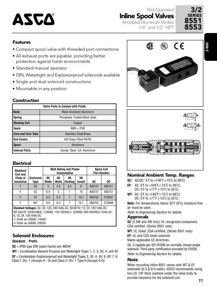 ASCO Inline solenoid valve: SC8551, SC8553, WT8551, WT8553, EF8551 ...