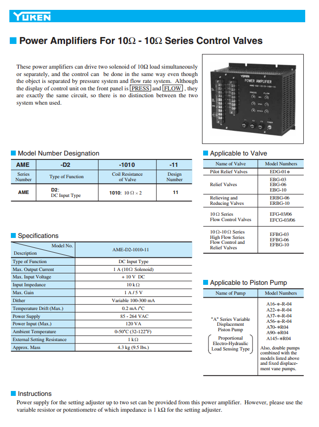 Bộ Amplifiers cho van điều khiển 10Ω-10Ω AME-Yuken - Cao Đạt TAE Co.,LTD