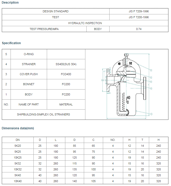 JIS F 7209 Shipbuilding-Simplex oil strainer - Cao Đạt TAE Co.,LTD