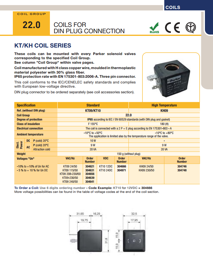 Coil điện Parker KT09,KT10,KH09 - Cao Đạt TAE Co.,LTD