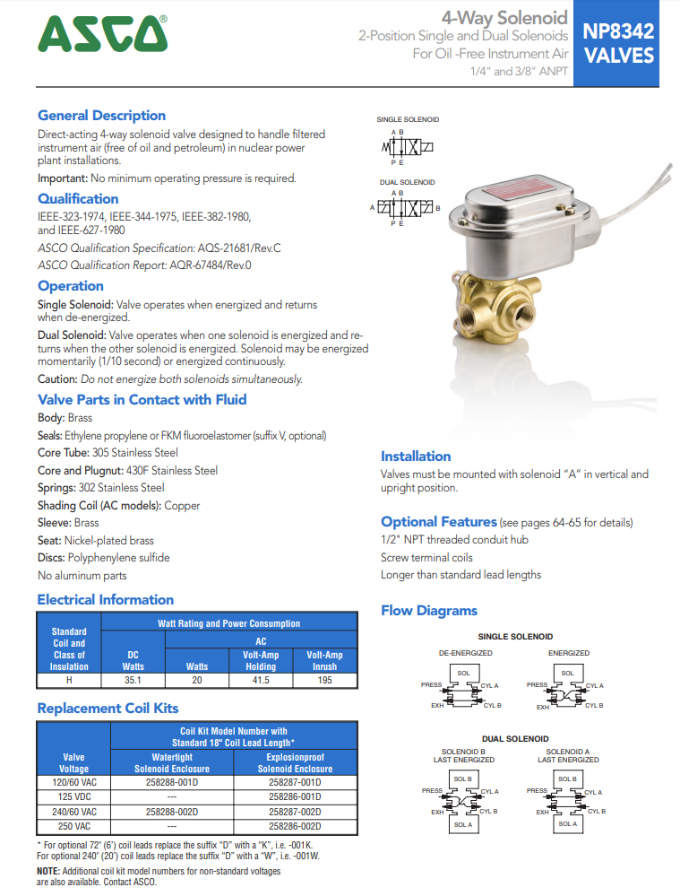 ASCO 4-way solenoid valve series: NP8342 - CÔNG TY TNHH THƯƠNG MẠI ...