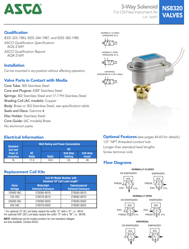 ASCO 3-way solenoid valve series: NS8320 - Cao Đạt TAE Co.,LTD