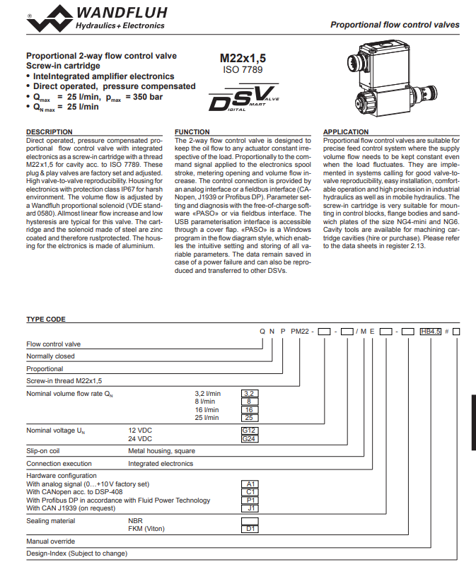 Proportional 2-way flow control cartridge QNPPM22_ME- Wandfluh - CÔNG ...