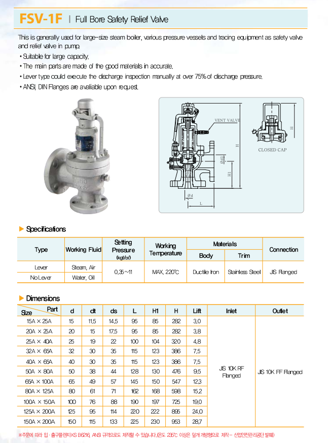 Full bore safety relief valve FSV-1F - CÔNG TY TNHH THƯƠNG MẠI THIẾT BỊ ...