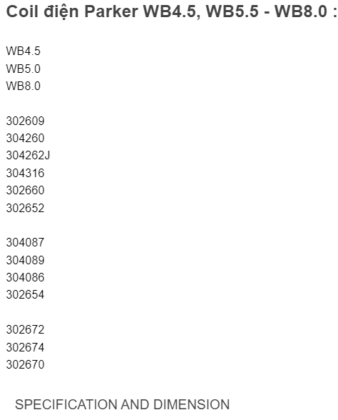 Coil điện Parker WB4.5, WB5.5 - WB8.0 - Cao Đạt TAE Co.,LTD