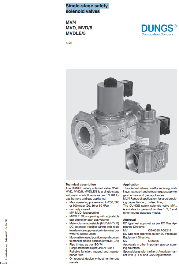 Van điện từ gas 1 cấp MV/4 , MVD , MVD/5 , MVDLE/5-DUNGS - CÔNG TY TNHH ...