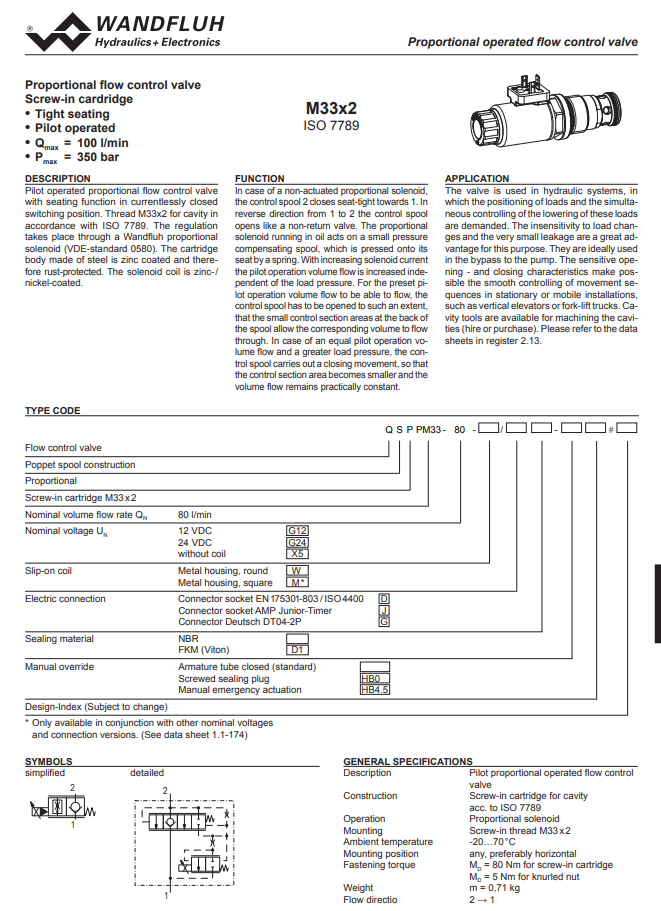 Proportional 2-way flow control cartridge QSPPM33_80- Wandfluh - CÔNG ...